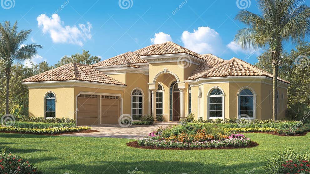 Architectural Rendering of a Mediterranean-Style Luxury Home Stock ...