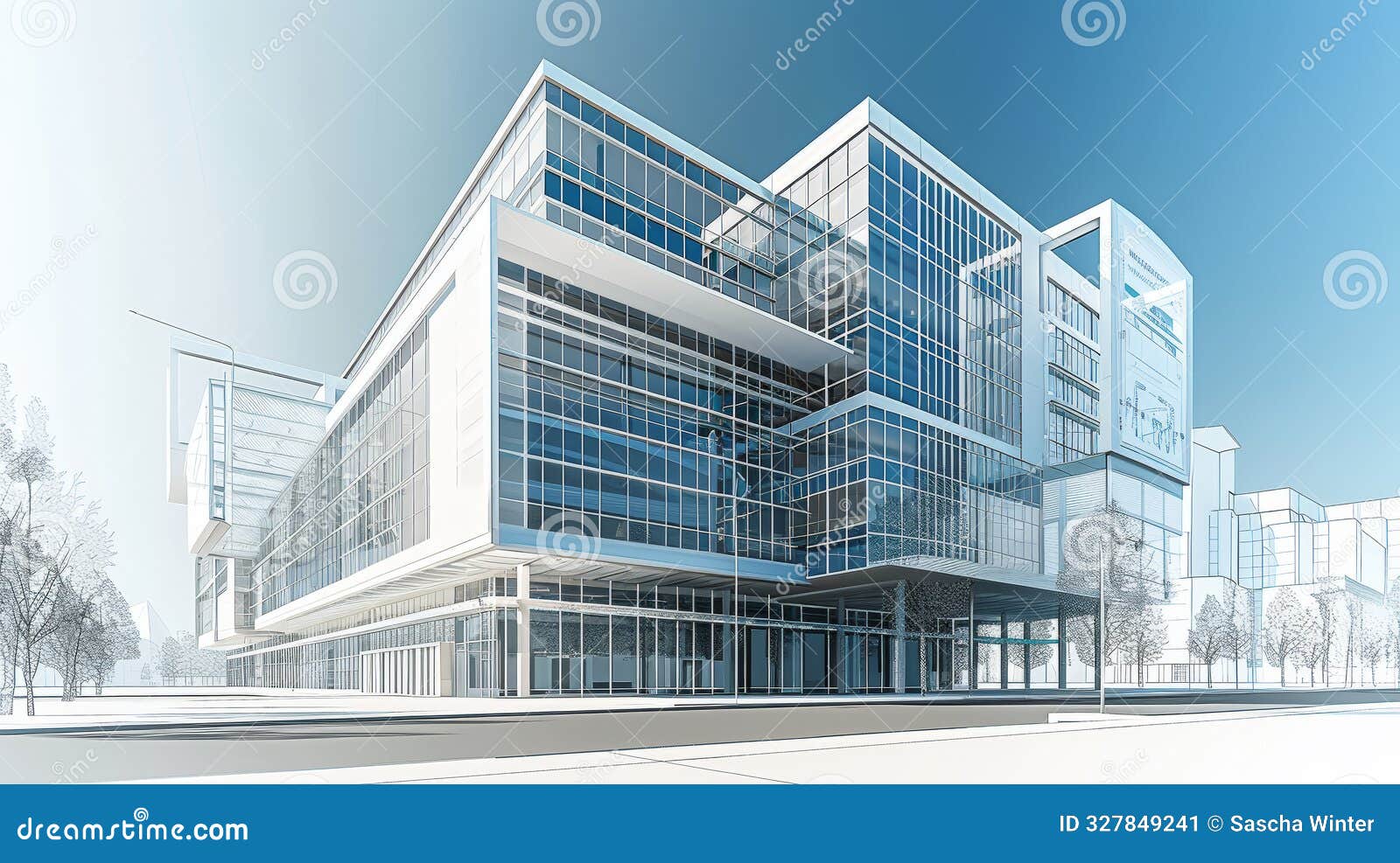 Modern Office Building with Detailed Blueprints. Generative AI Stock ...