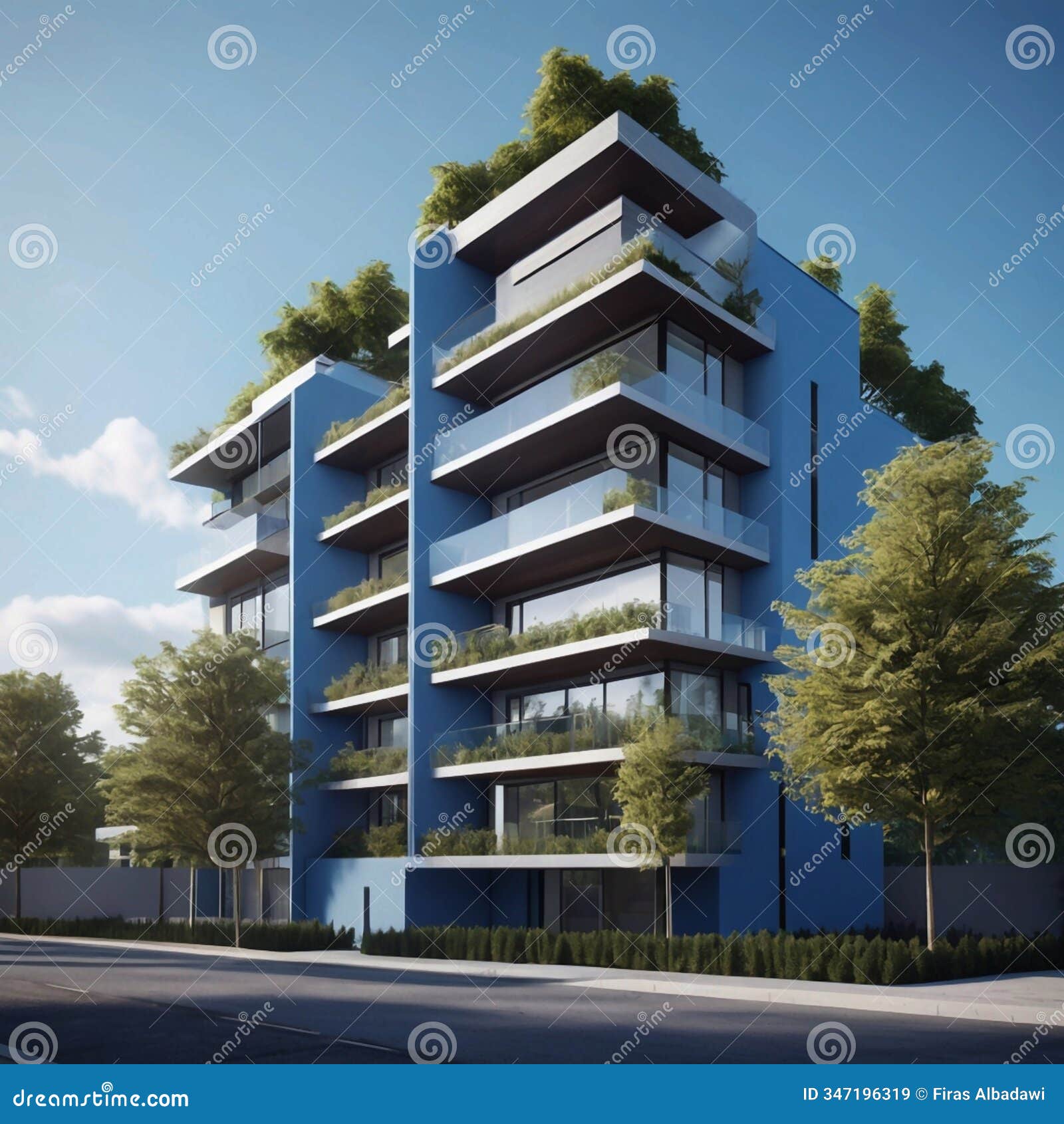 Architectural Rendering of a Sleek, Modern Apartment Building with Blue ...