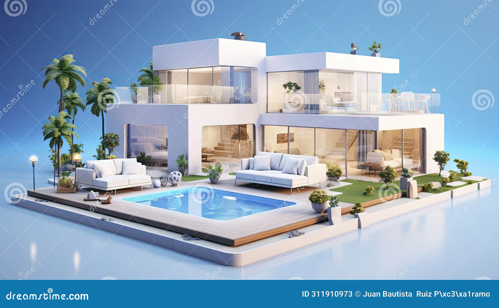 Architectural Rendering of a Sleek, Modern Vill. Stock Illustration ...