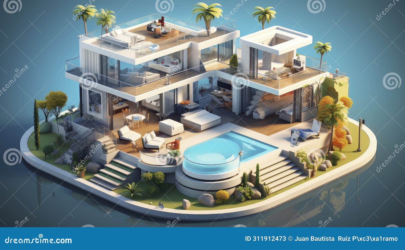 Architectural Rendering of a Sleek, Modern Vill. Stock Illustration ...