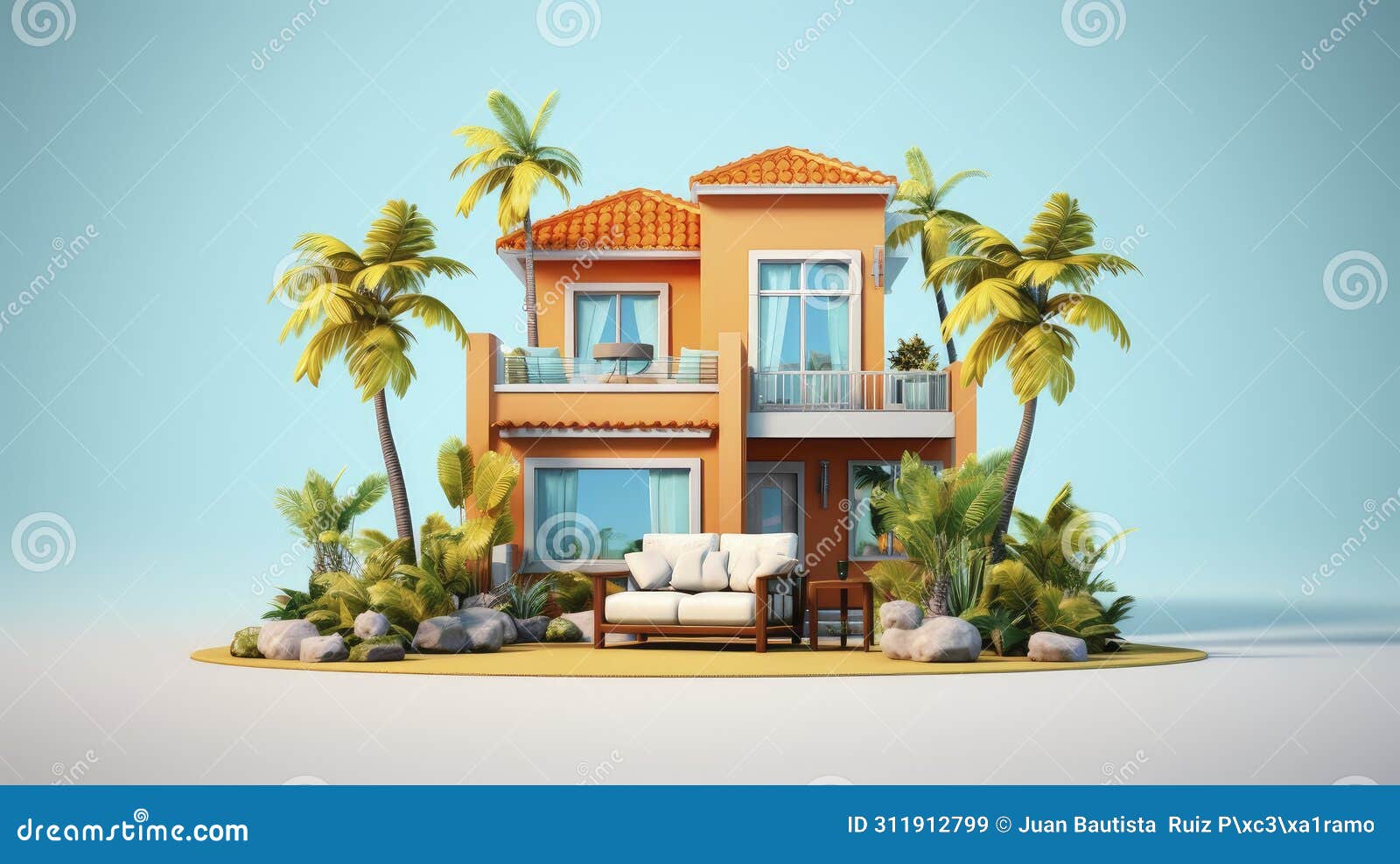 Architectural Rendering of a Sleek, Modern Vill. Stock Illustration ...
