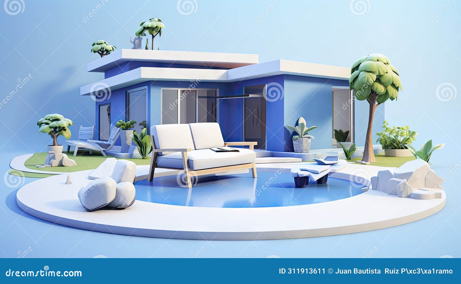Architectural Rendering of a Sleek, Modern Vill. Stock Illustration ...