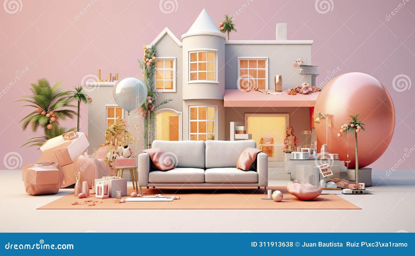 Architectural Rendering of a Sleek, Modern Vill. Stock Illustration ...
