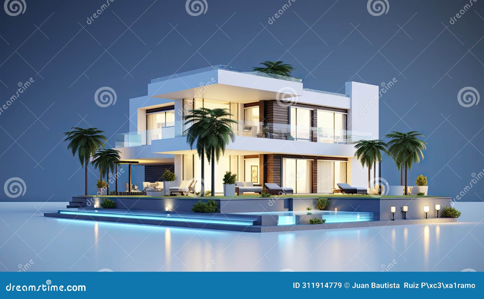 Architectural Rendering of a Sleek, Modern Vill. Stock Illustration ...