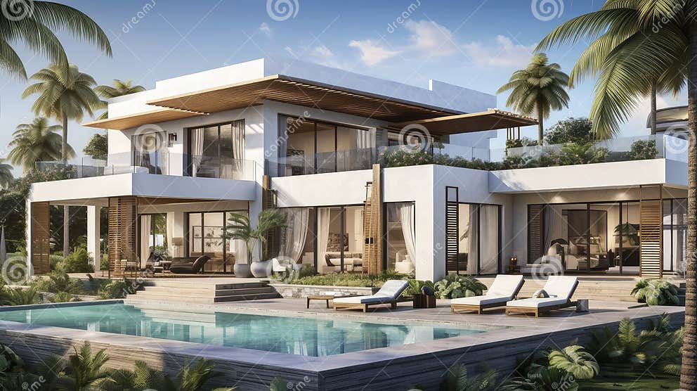 Architectural Rendering of a Sleek, Modern Vill. Stock Photo - Image of ... Architectural Rendering of a Sleek, Modern Vill. Stock Photo - Image of ...