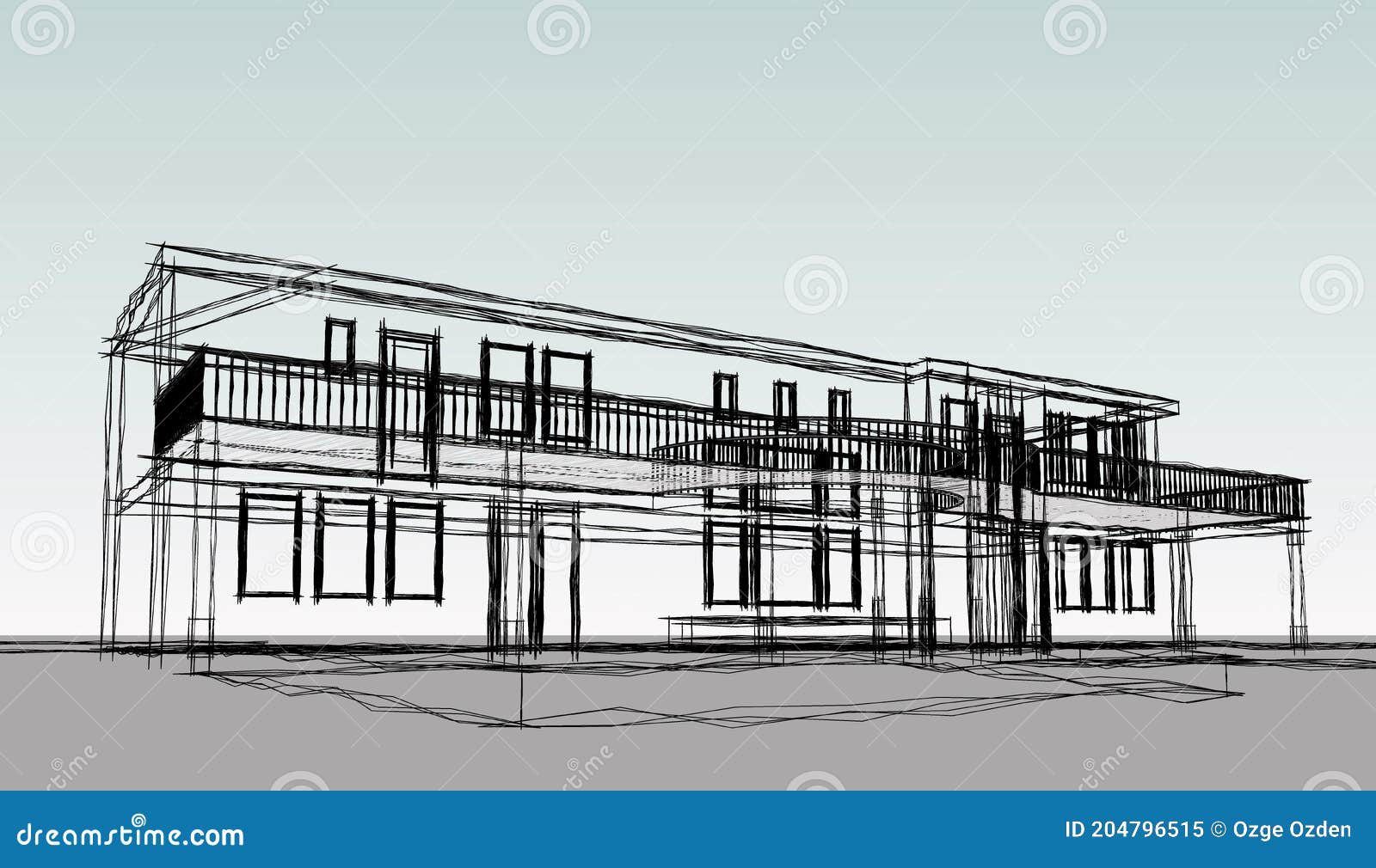 Architectural Side Perspective of a Town House and Patio. Stock ...