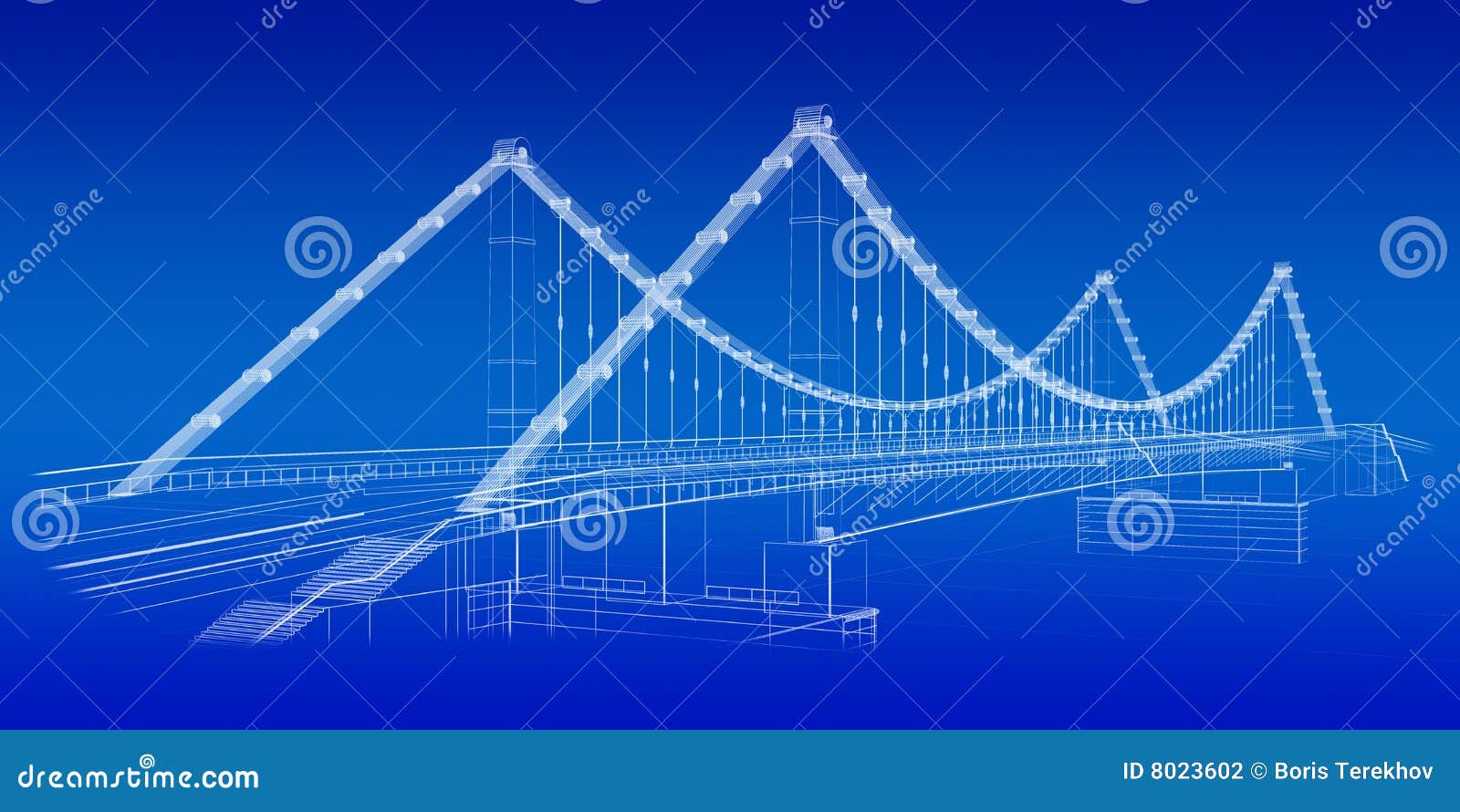 Architectural Sketch: Bridge in Blue Stock Illustration - Illustration ...