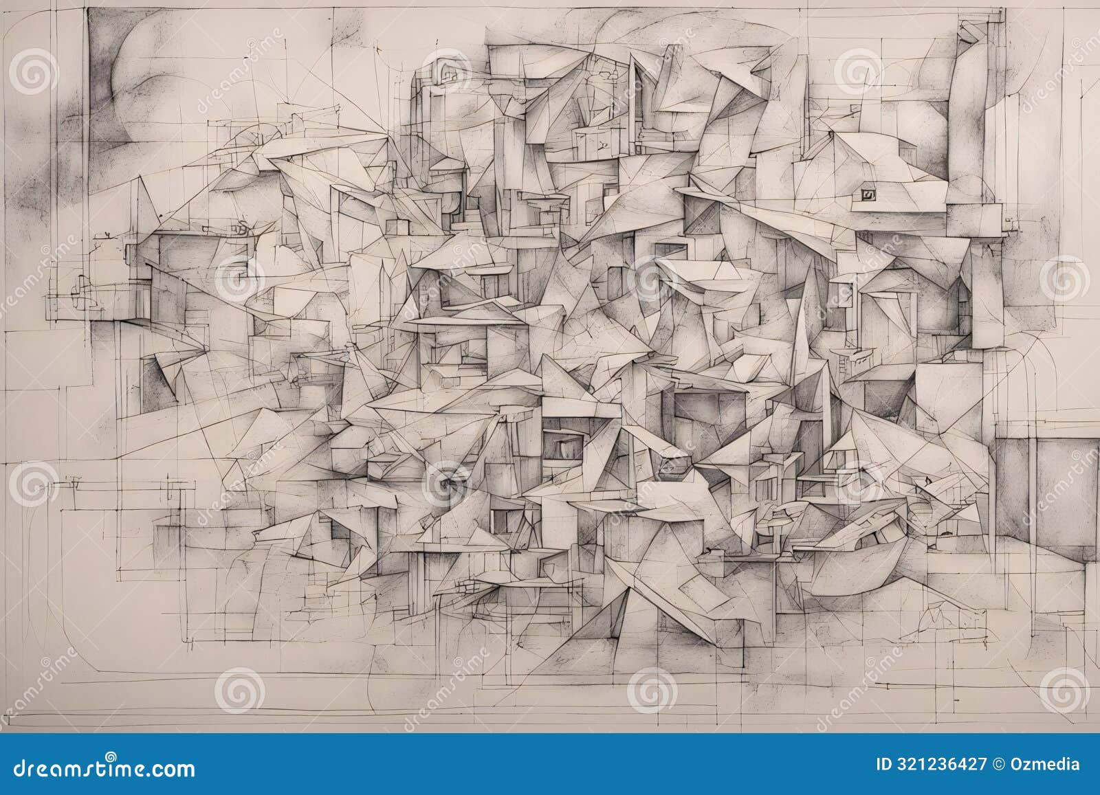 Architectural Sketch of a Complex, Multi Level Structure with Geometric ...