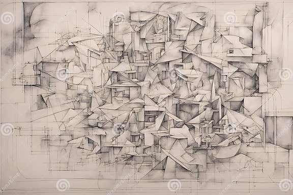Architectural Sketch of a Complex, Multi Level Structure with Geometric ...