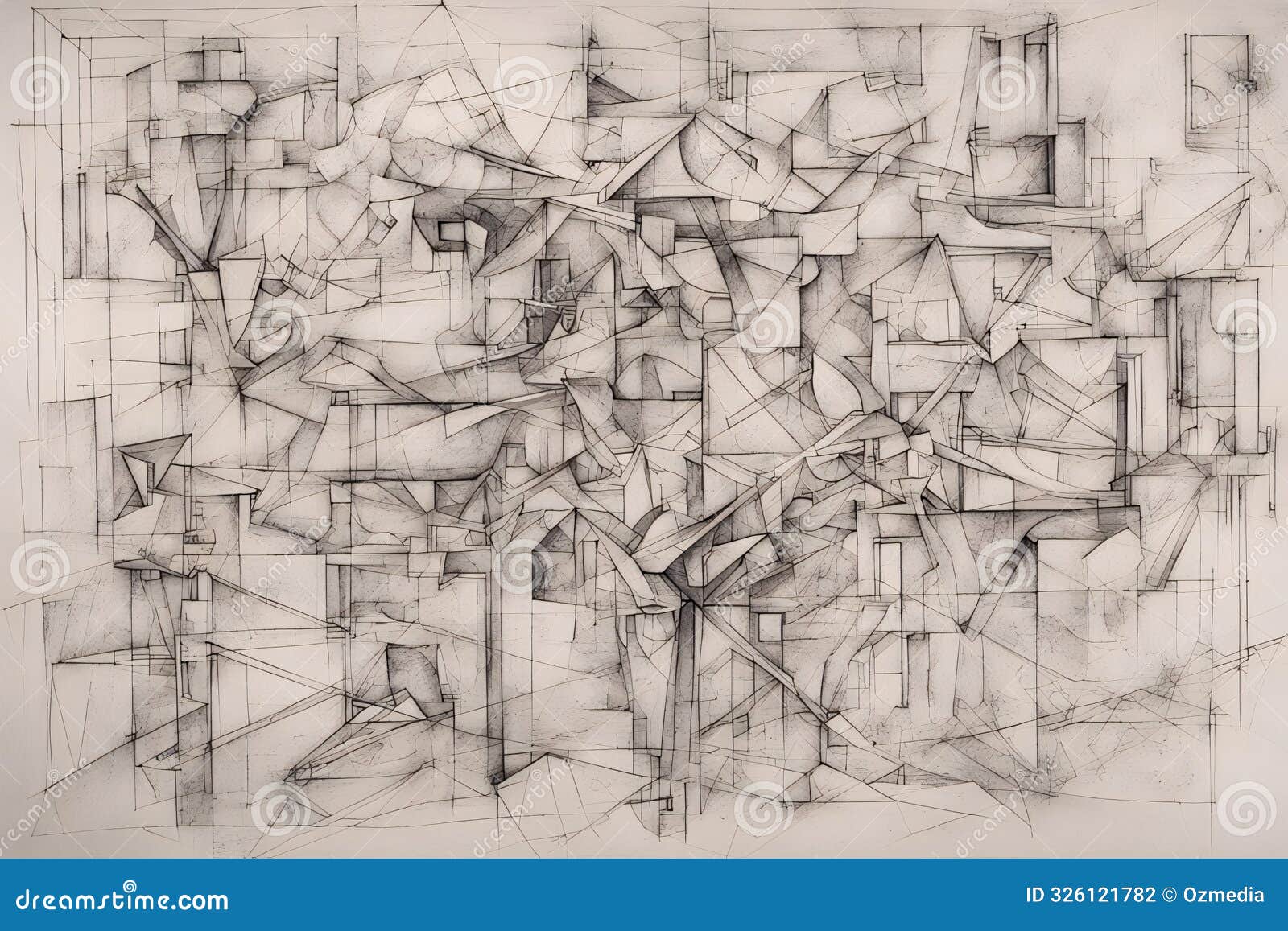 Architectural Sketch of a Complex, Multi Level Structure with Geometric ...