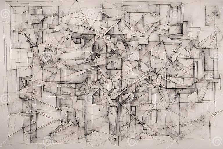 Architectural Sketch of a Complex, Multi Level Structure with Geometric ...