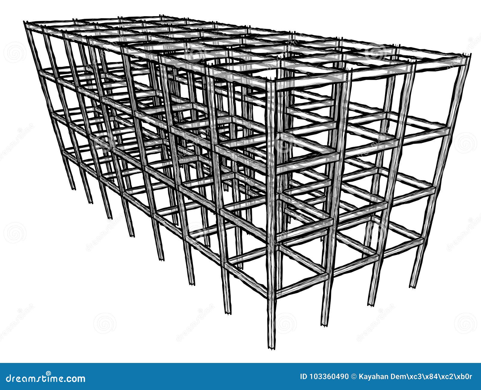Architectural Sketch Drawing Building Model Stock Vector - Illustration ...