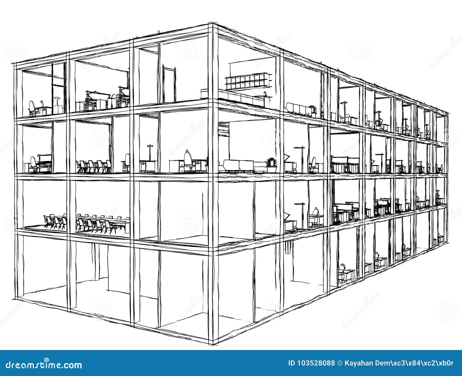 Architectural Sketch Drawing Building Model Stock Vector - Illustration ...