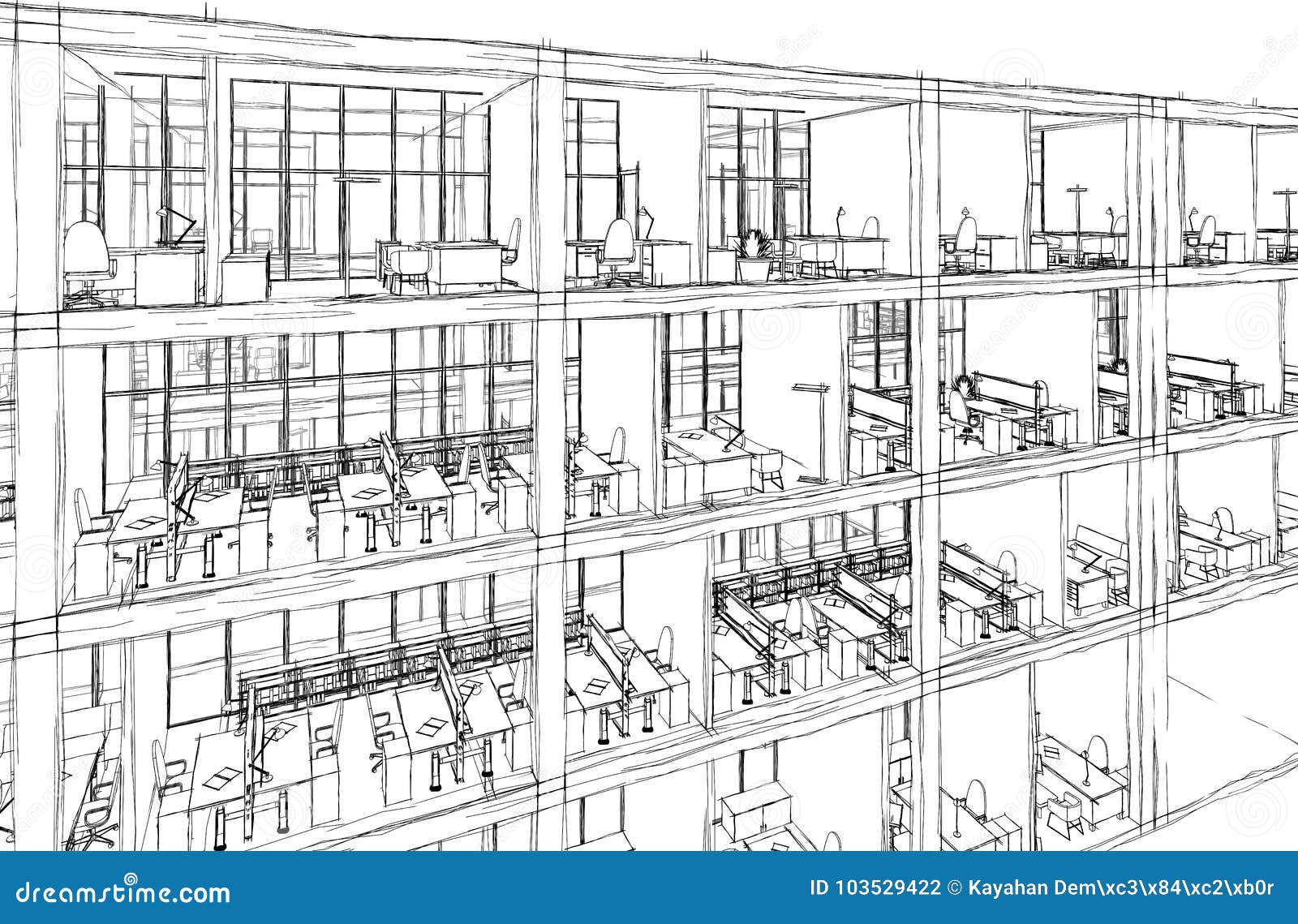 Architectural Sketch Drawing Building Model Stock Vector - Illustration ...