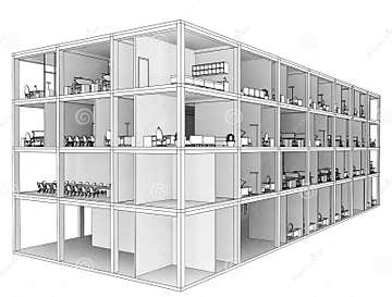 Architectural Sketch Drawing Building Model Stock Vector - Illustration ...