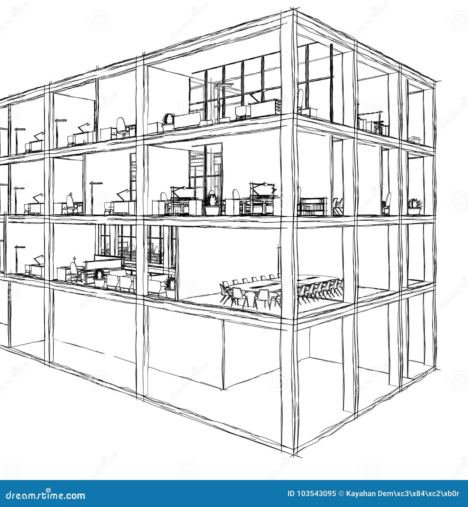 Architectural Sketch Drawing Building Model Stock Illustration ...
