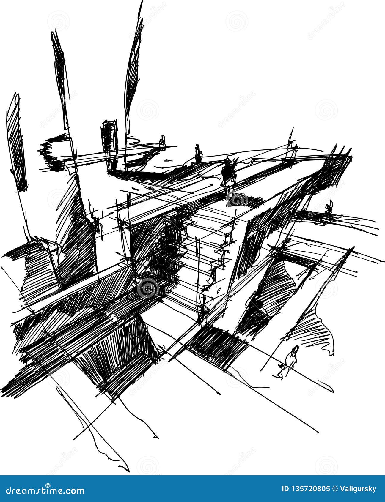 Architectural Sketch of Fantastic Abstract Architecture Stock Vector ...