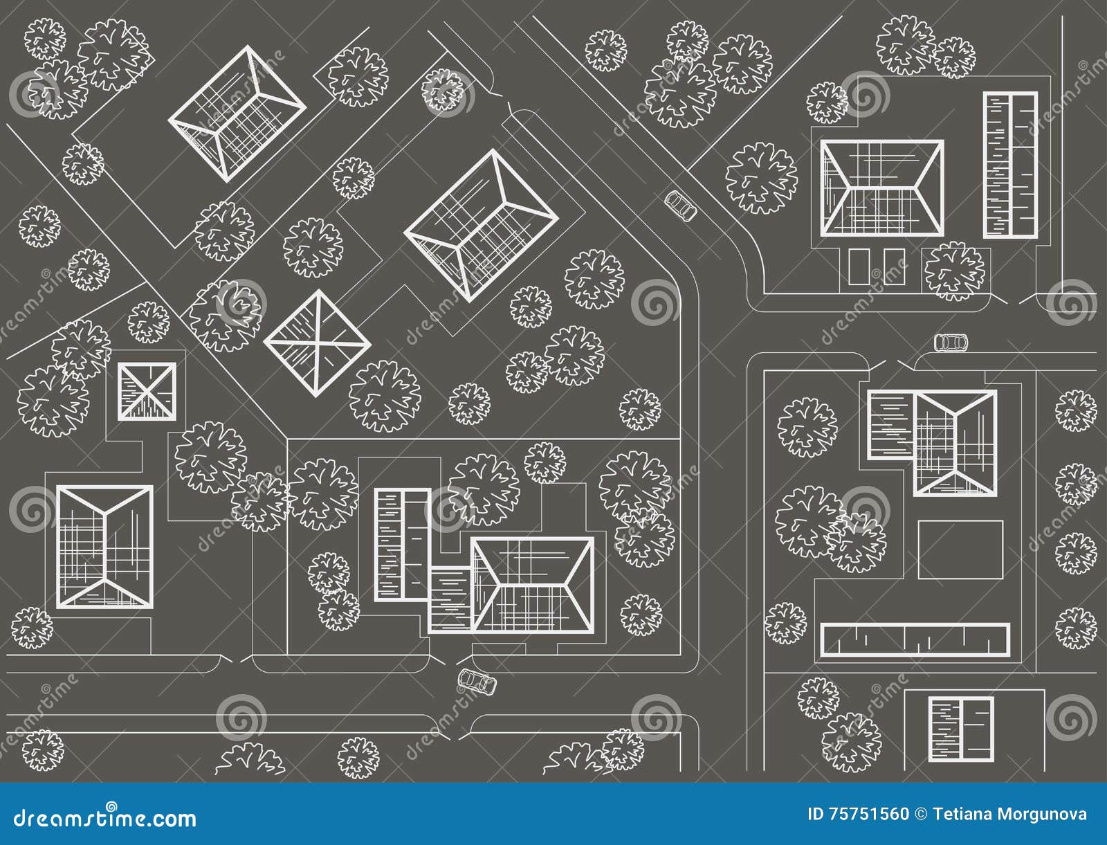 Architectural Sketch General Plan of Village on Gray Background Stock ...