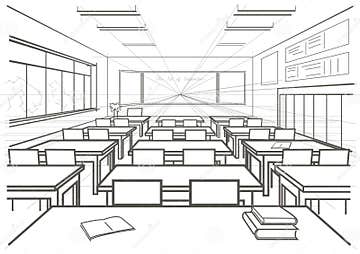 Architectural Sketch Interior School Classroom Stock Vector ...