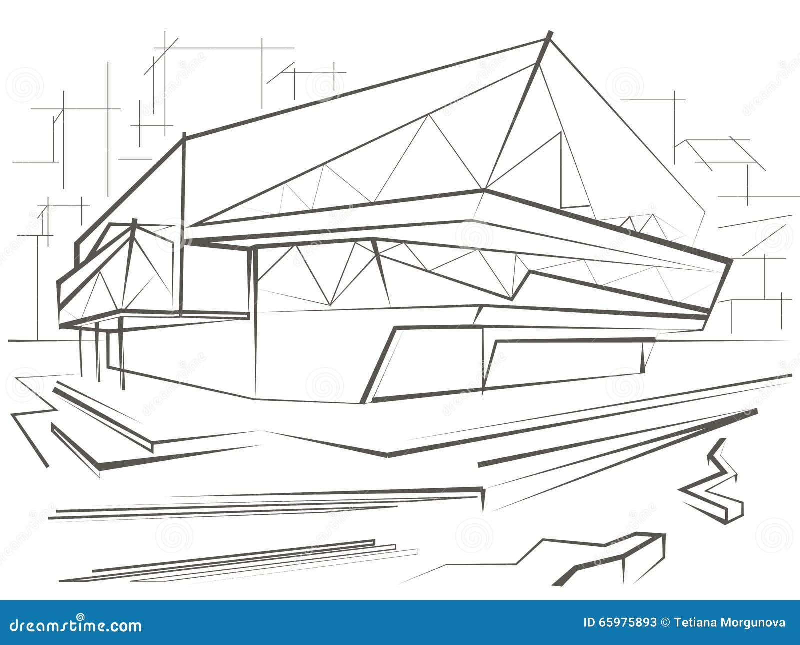 Architectural Sketch Modern Building on City Background Stock Vector ...