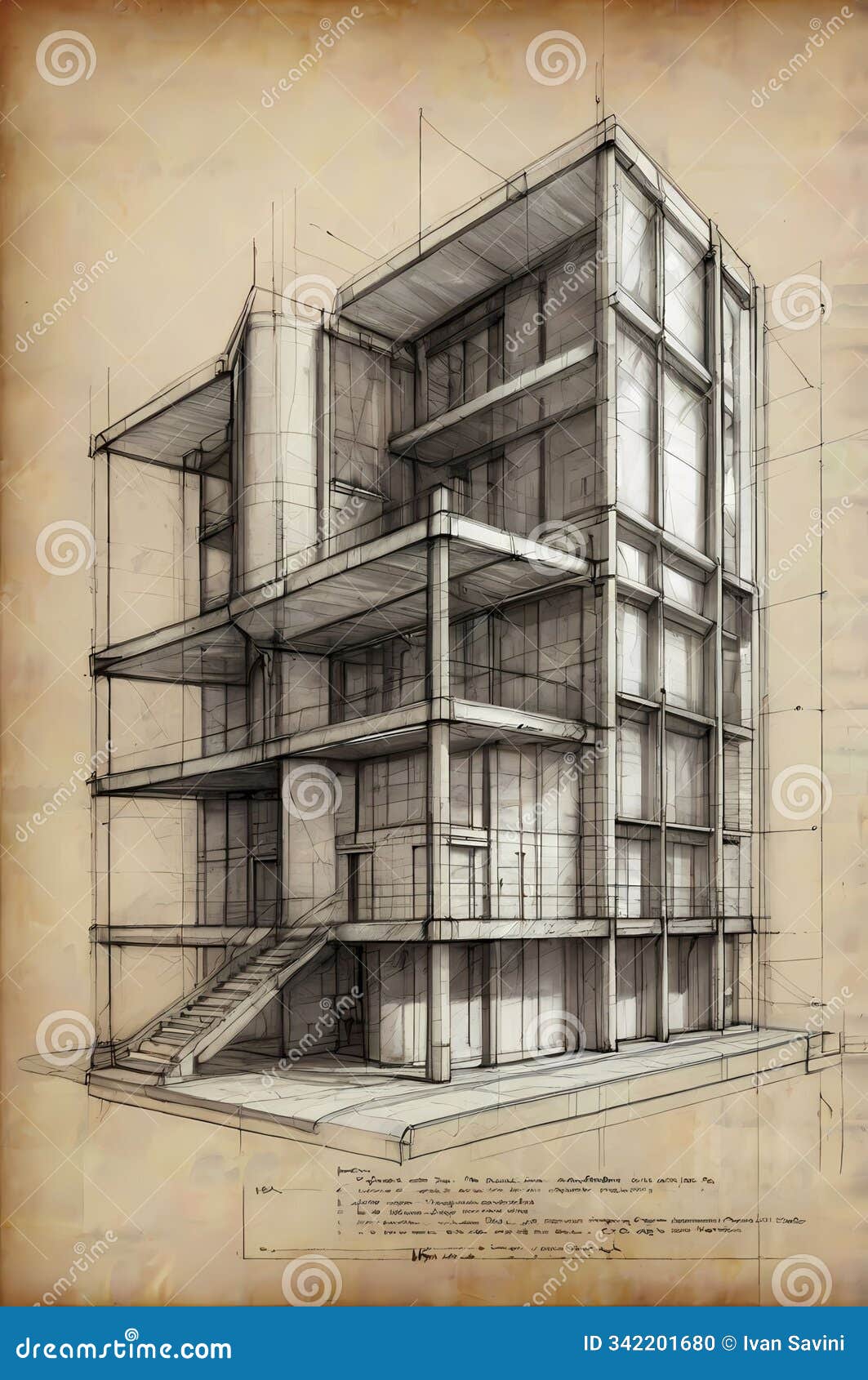 Architectural Sketch of Modern Building Design Stock Illustration ...