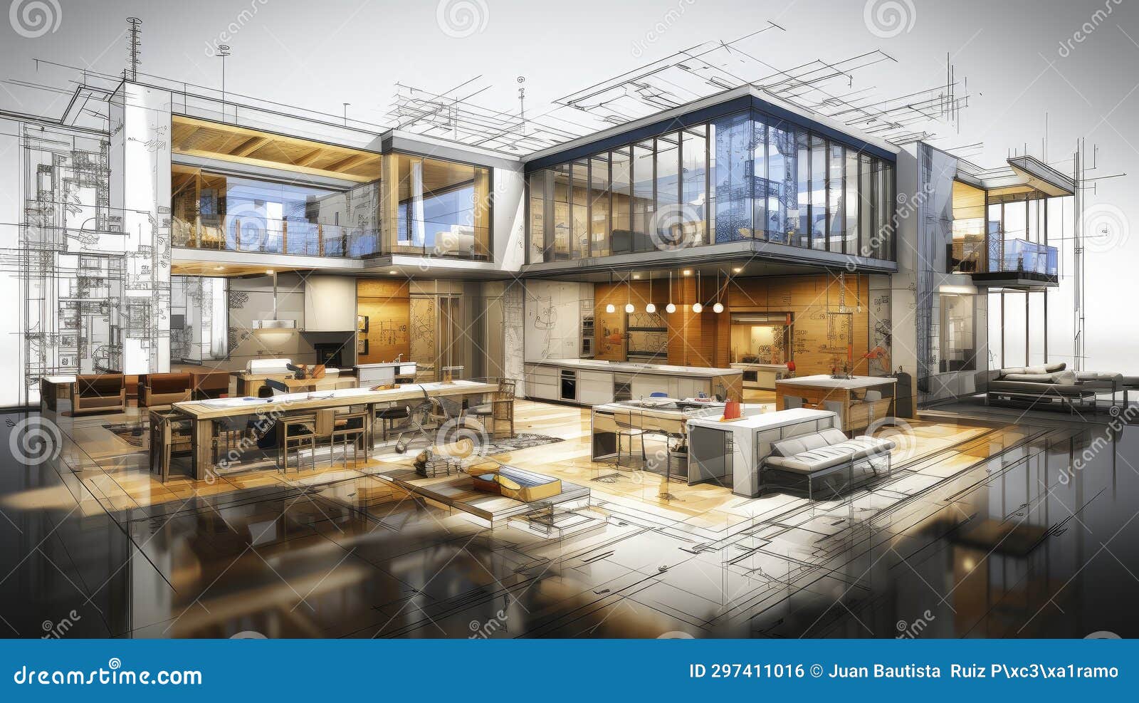 Architectural Sketch of a Modern Building Under Construction, with ...