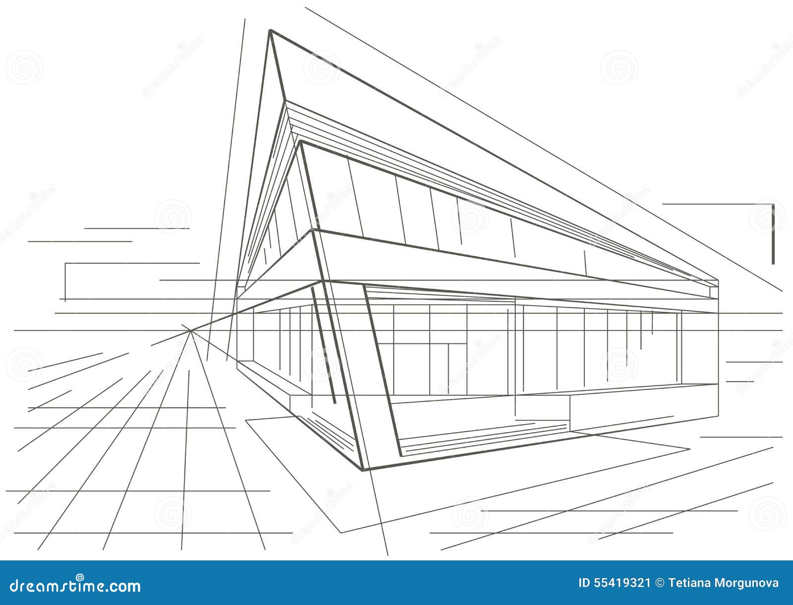 Architectural Sketch of Modern Corner Building Stock Vector ...