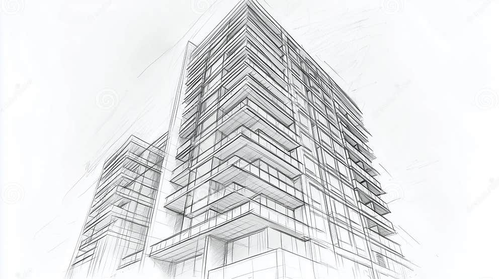 Architectural Sketch of Two Modern High-rise Buildings, Emphasizing ...