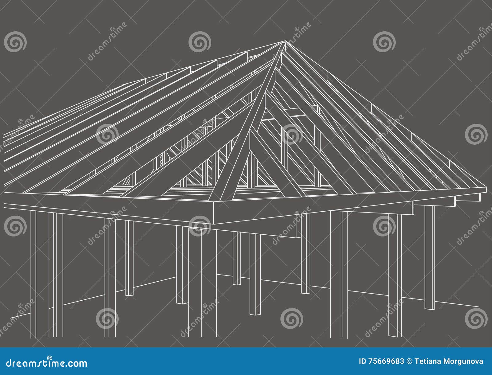 Architectural Sketch Wood Frame House on Gray Background Stock Vector ...