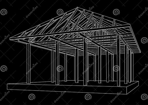 Architectural Sketch Wood Frame Perspective on Black Background Stock ...