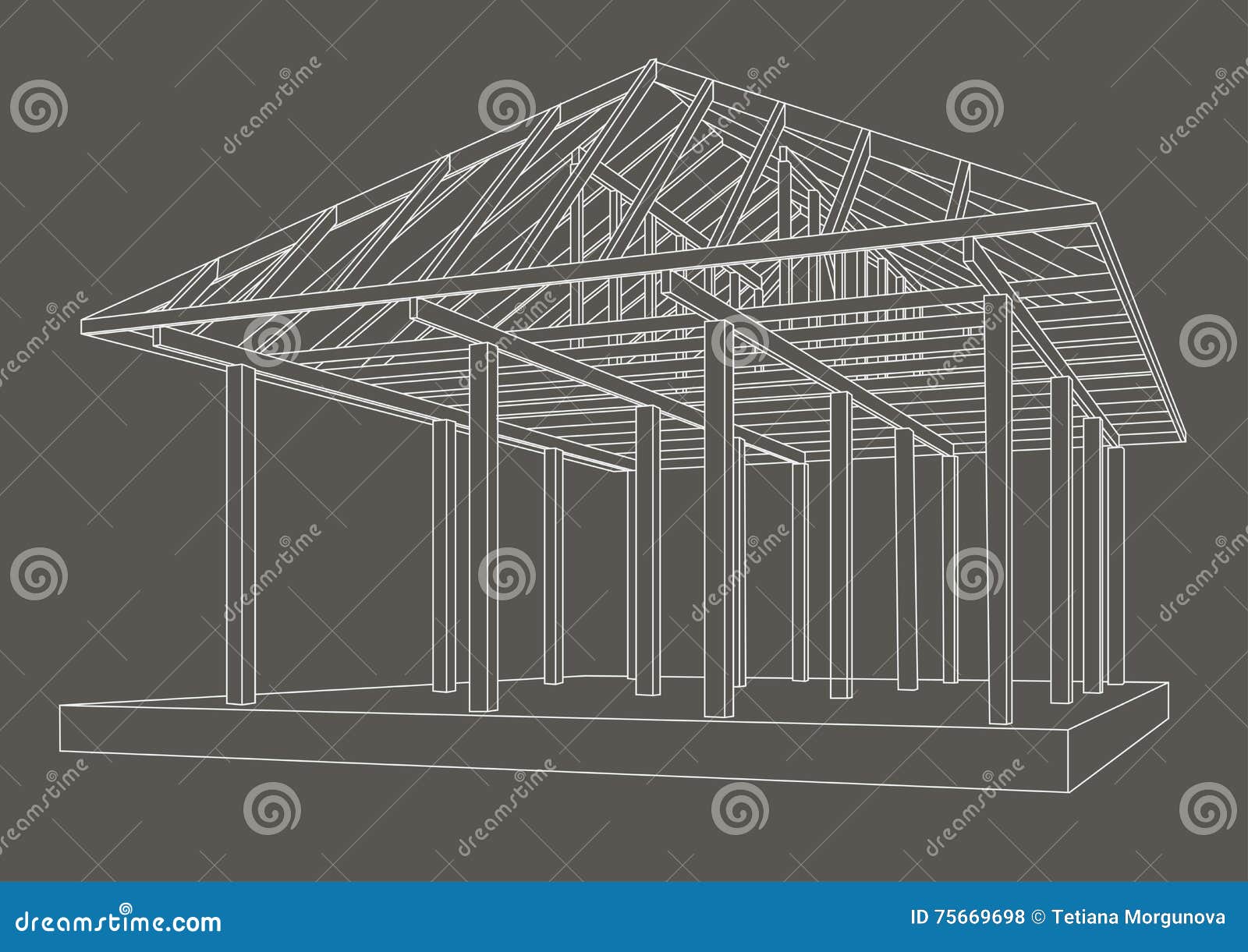 Architectural Sketch Wood Frame Perspective On Gray Background Vector ...