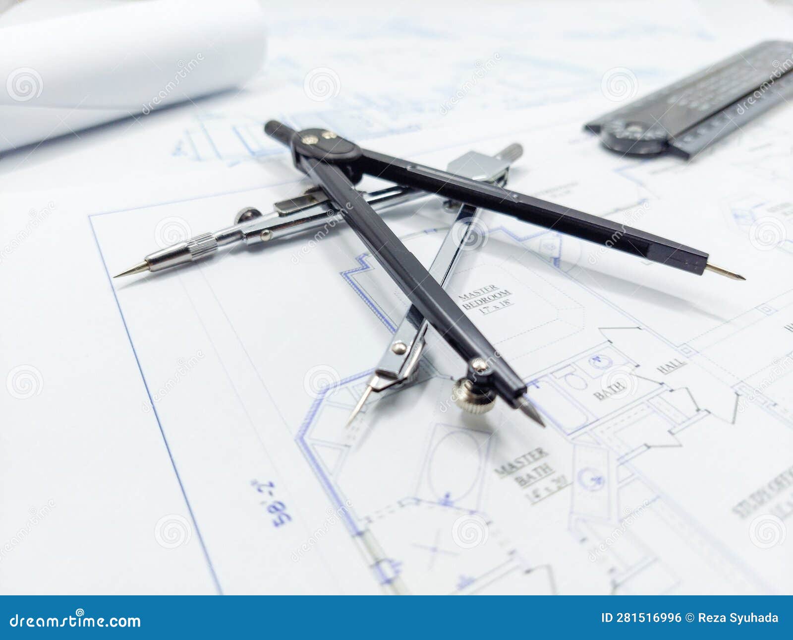 Paper Home Floor Plan with Compass. Architectural Sketching Process ...