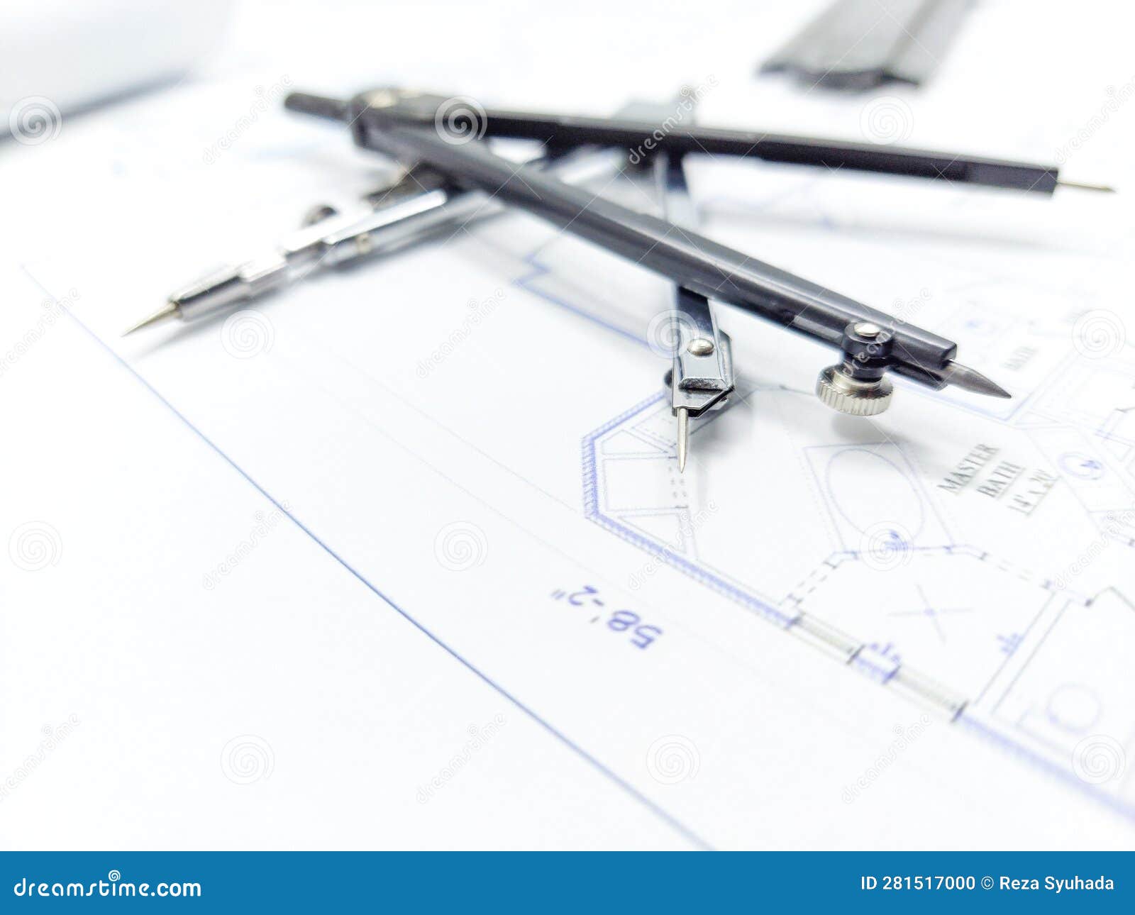 Paper Home Floor Plan with Compass. Architectural Sketching Process ...