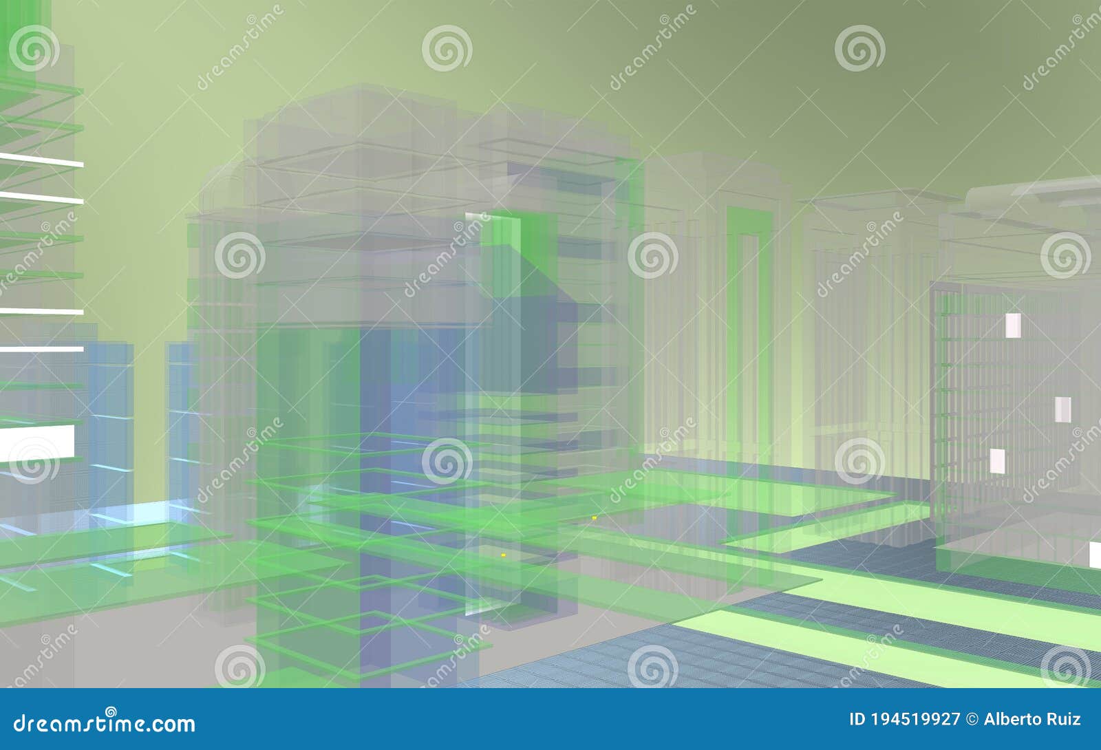 Architectural Structure in Perspective Over Green Sky. Stock ...