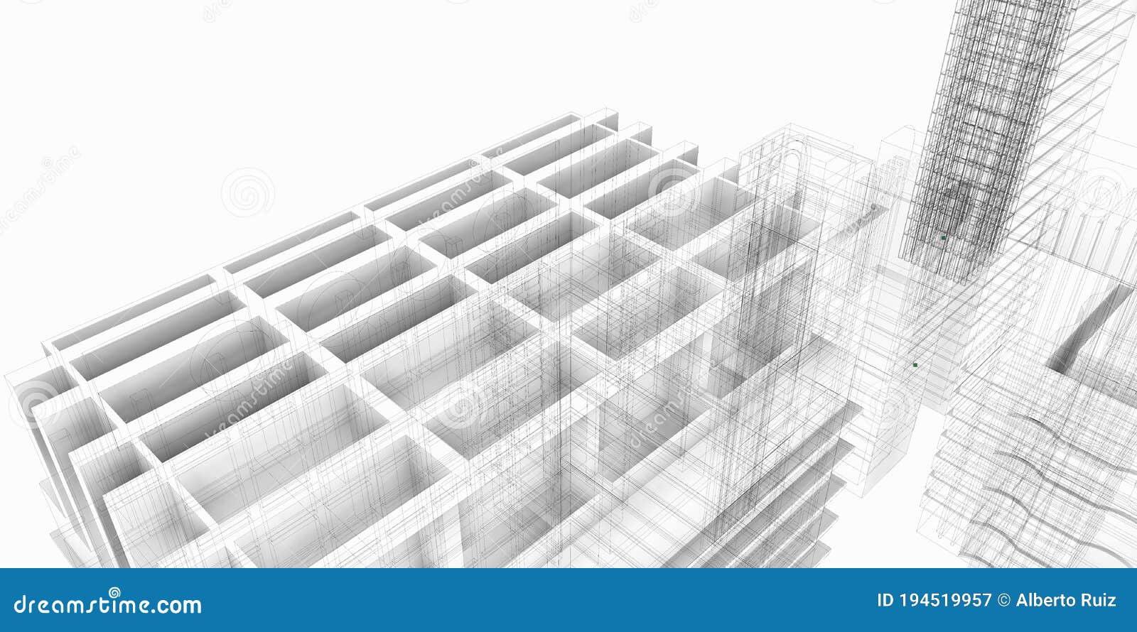 3D Draw of Architectural Structure in Perspective Over White Stock ...