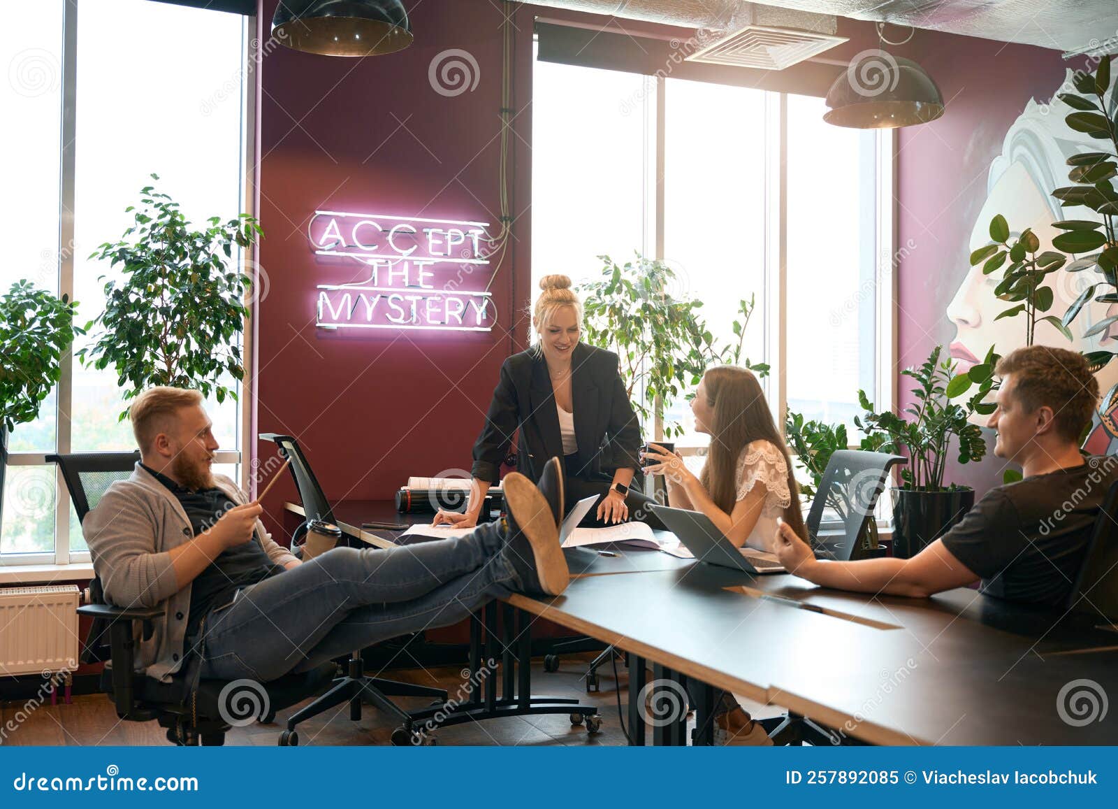 Architectural Team Working on Technical Drawings in Modern Office Stock ...