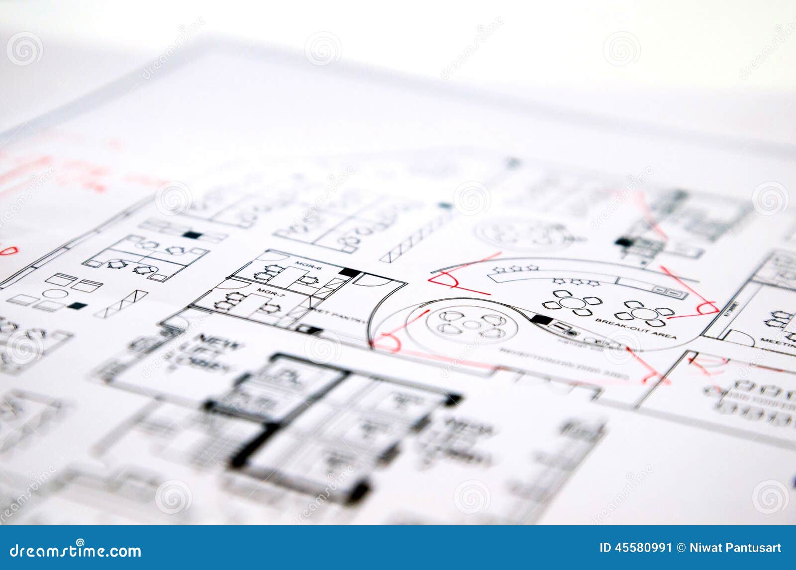 Architectural Technical Drawings With House Plans On Architect W Stock Photo | CartoonDealer.com ...