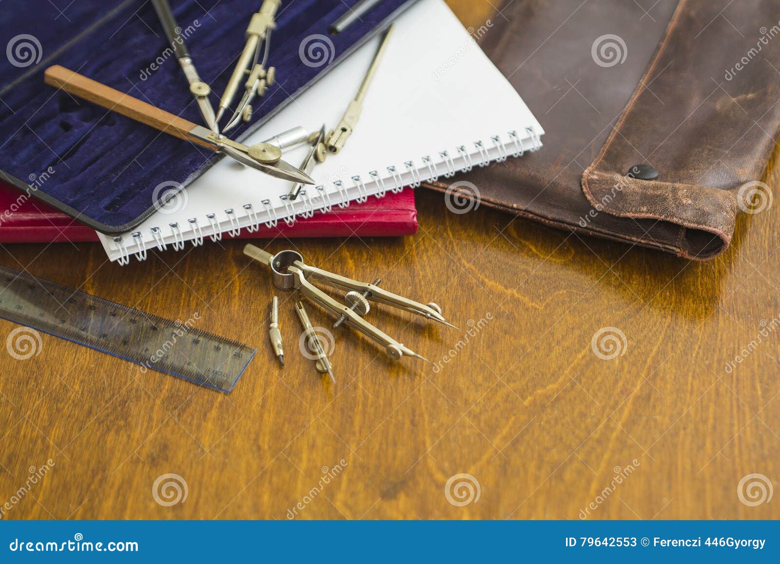 Architectural Tools on Desk Stock Image - Image of drafting, book: 79642553