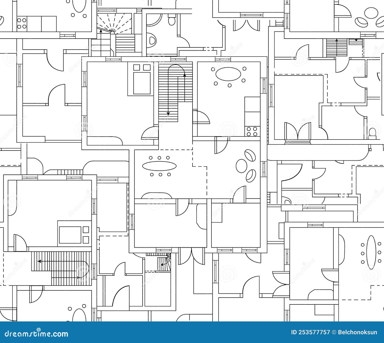 Architectural Vector Seamless Background with the Hand Drawn Drafts of ...