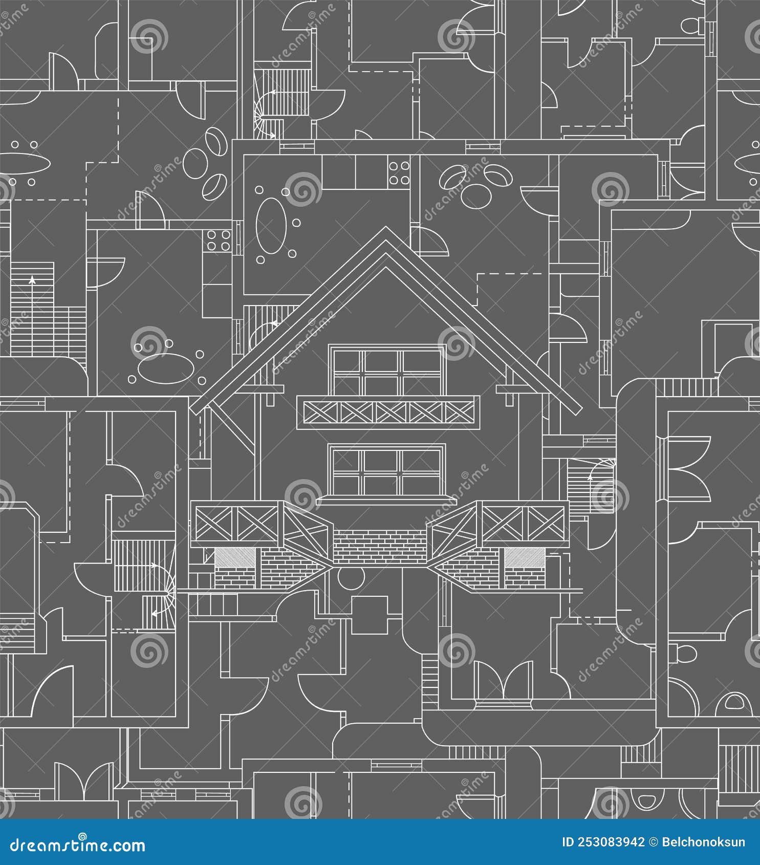 Architectural Vector Seamless Background with Handwritten Technical ...