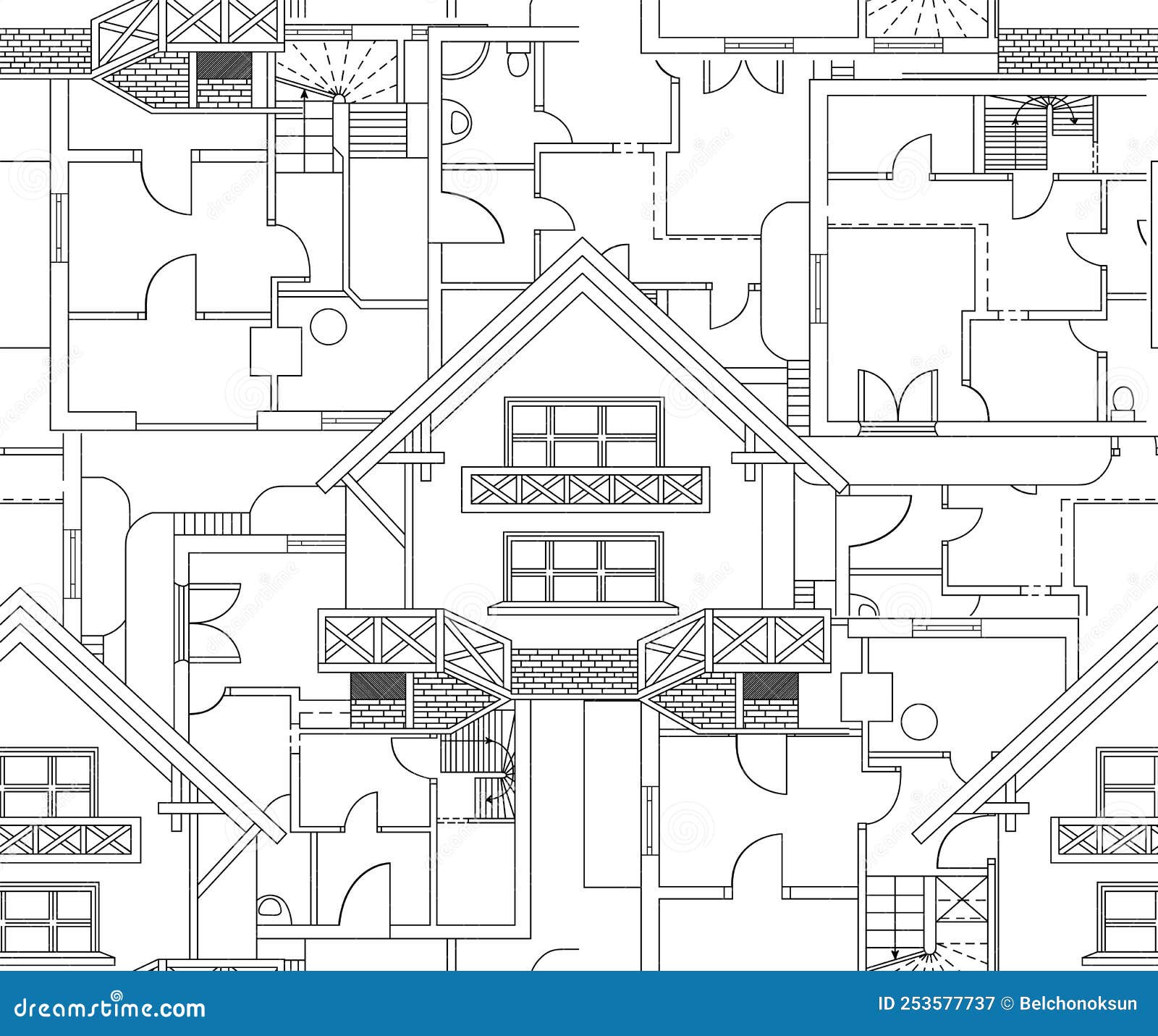 Architectural Vector Seamless Background with Handwritten Technical ...