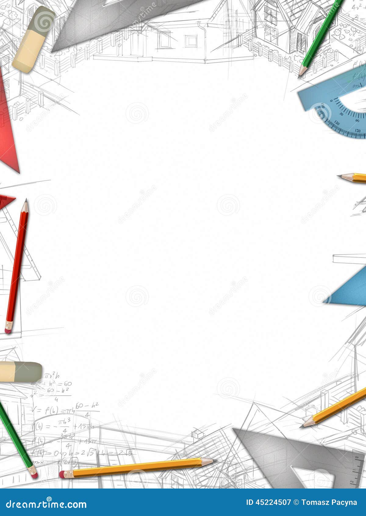 Architectural Vertical Background with Office Tools and Drawings Stock ...