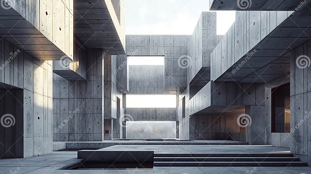 An Architectural Visualization of a Neo Brutalist Structure Stock Illustration - Illustration of ...
