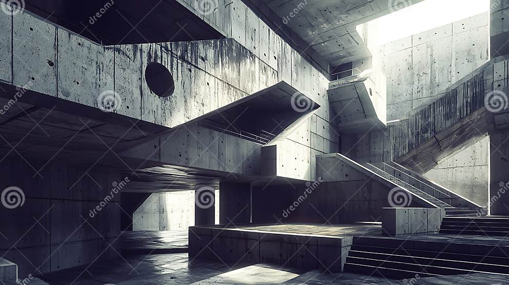 An Architectural Visualization of a Neo Brutalist Structure Stock Illustration - Illustration of ...