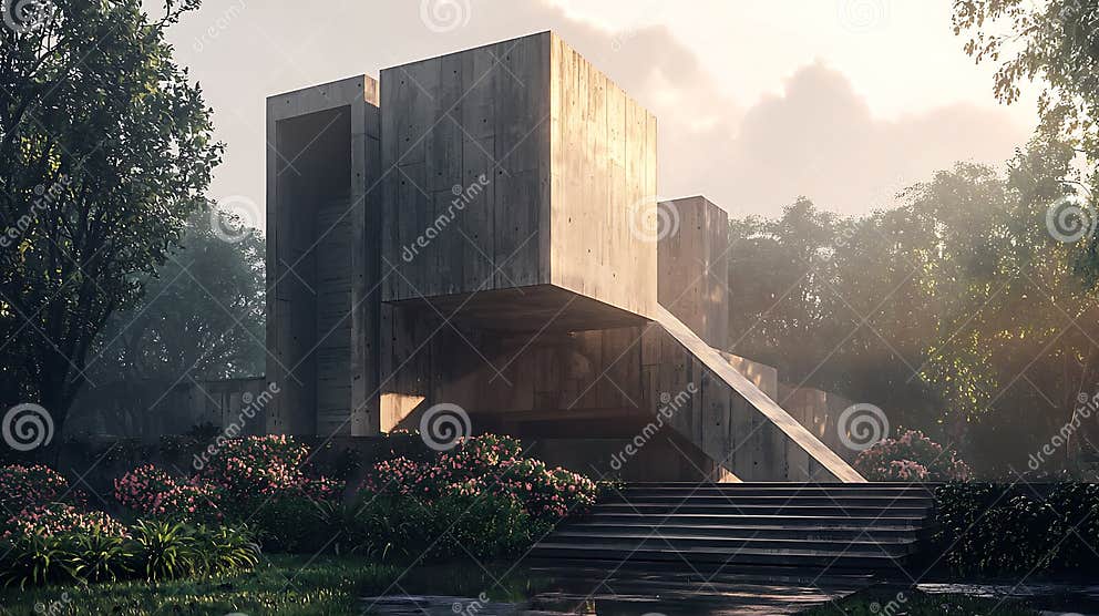 An Architectural Visualization of a Neo Brutalist Structure Stock Illustration - Illustration of ...
