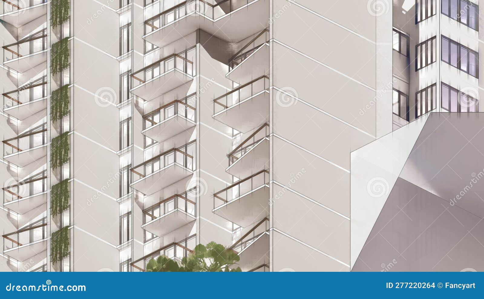 Architectural Visualization of a Tall Building with Creepers Watercolor ...