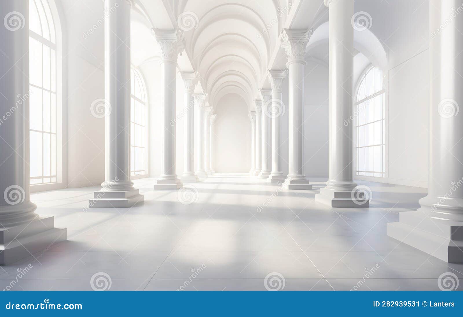 Architectural White Panorama with Shadow from Columns. Long Row of ...
