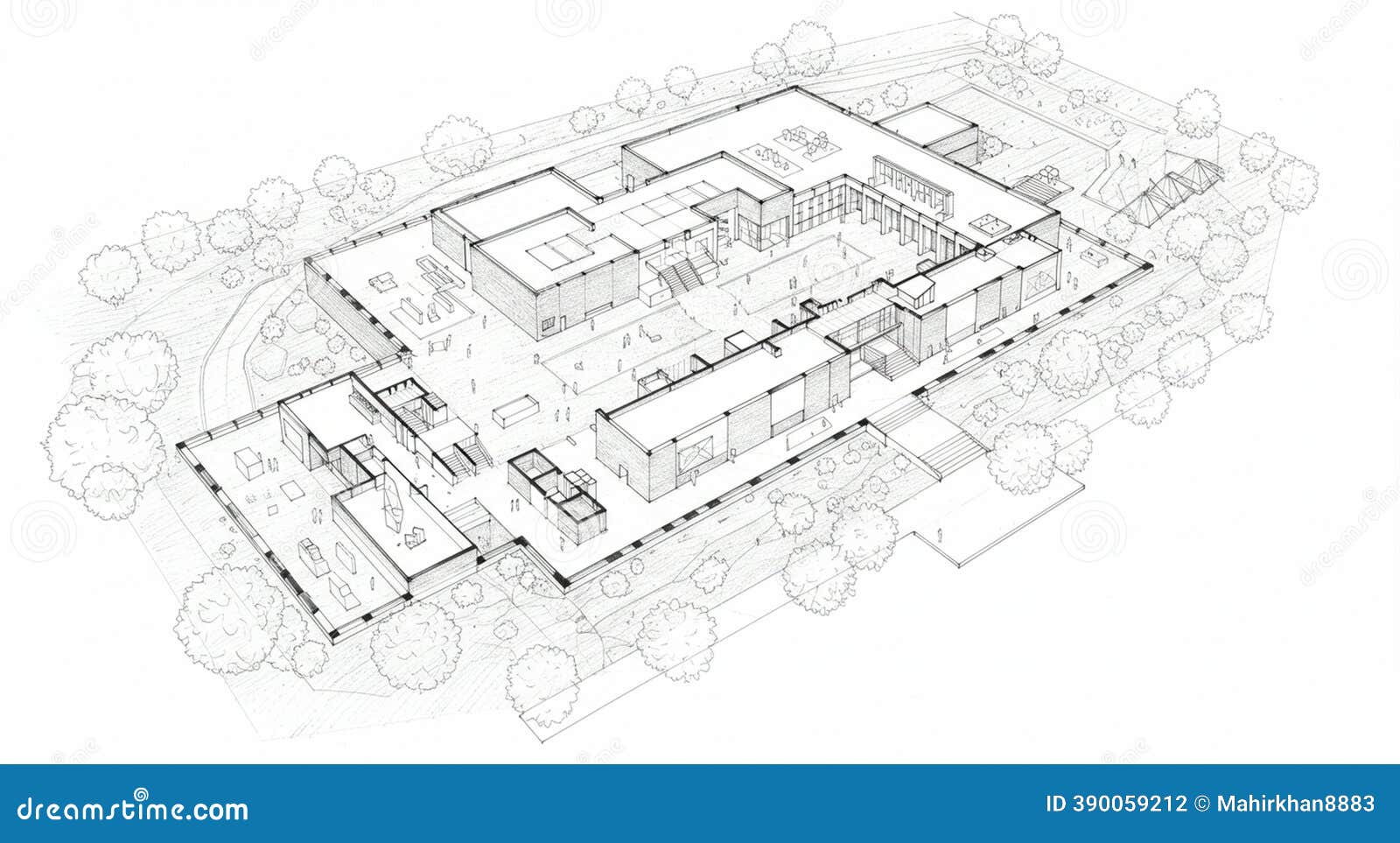 Architectural Wireframe Design Shows Urban Street Lined With High-rise ...