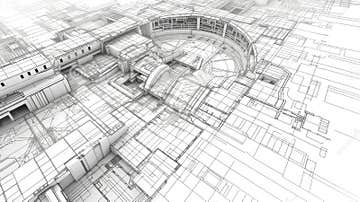 Architectural Wireframe of Modern Complex Stock Image - Image of detail ...